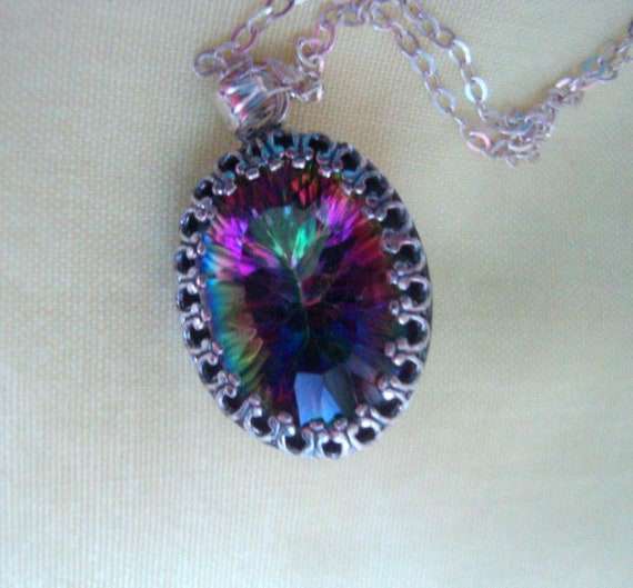 Pendant Mystic Rainbow Topaz DAZZLING 18x13mm with chain in | Etsy