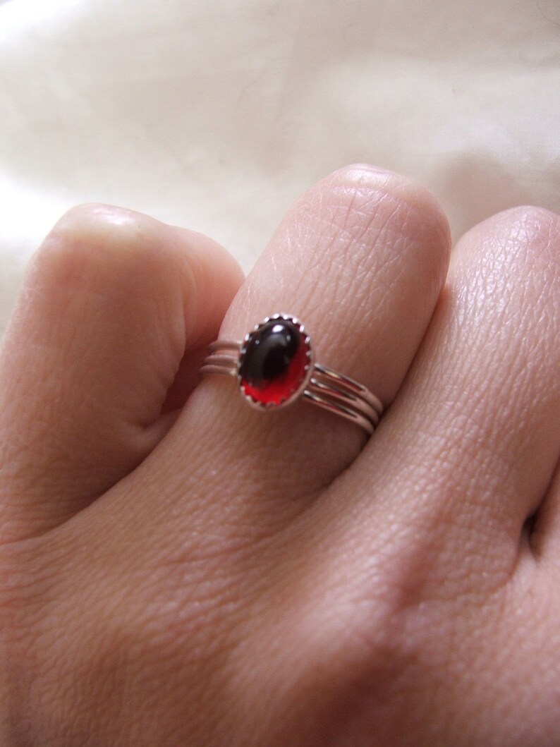Blood Red Stacker 3 Skinny Rings Sterling Silver Custom - Etsy