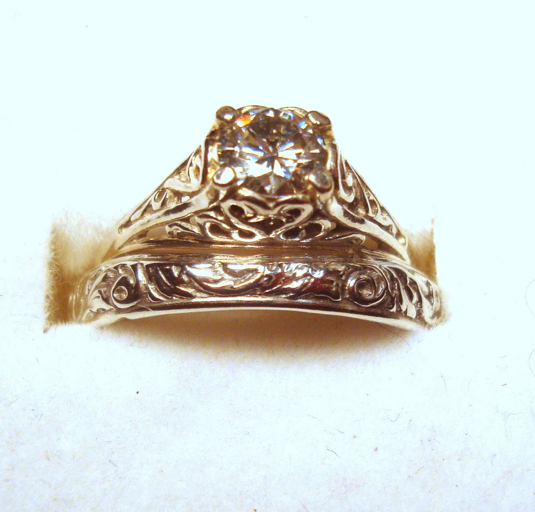 Ring Sterling Wedding Set Filigree Engagement & Band Solid Silver ...