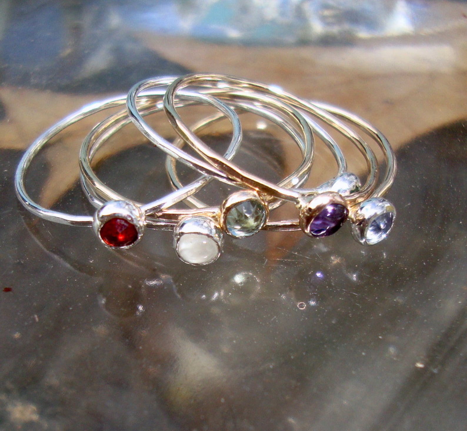 3 Ring Stack Delicate Build Your Own W Birthstones Sterling - Etsy