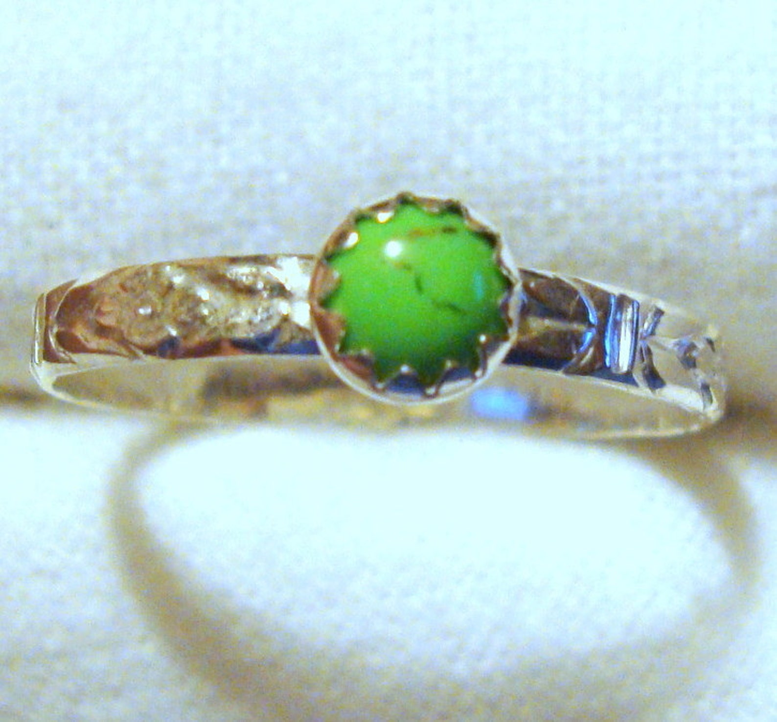 Green Gaspeite Ring - 5mm Stone, 3mm Band Sterling Silver From Eco ...