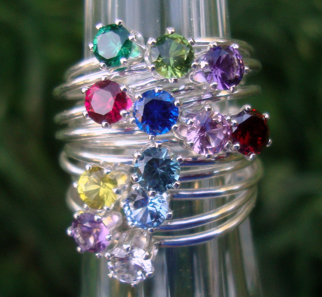 Ring - Build-your-own Stack W Chosen Birthstones 4mm Stones - Sterling ...