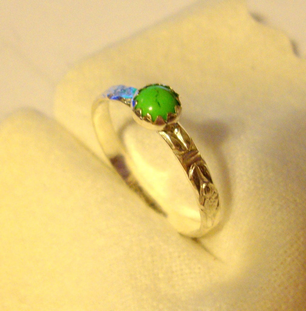 Green Gaspeite Ring - 5mm Stone, 3mm Band Sterling Silver From Eco ...