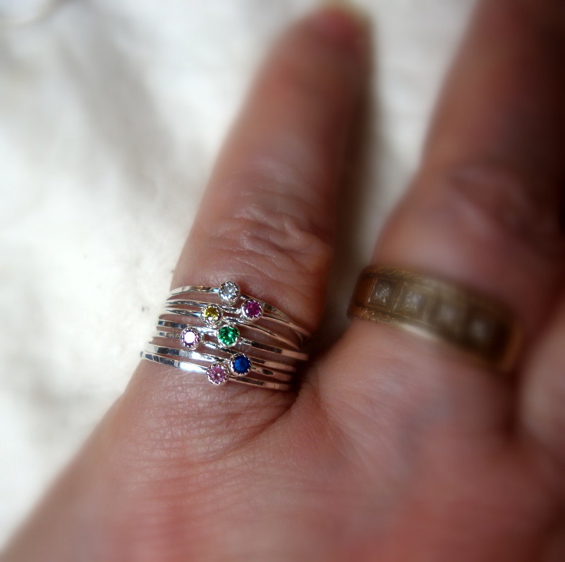 Rings Stack Tiny 2mm Tube Bezel Set Choice of Stones | Etsy