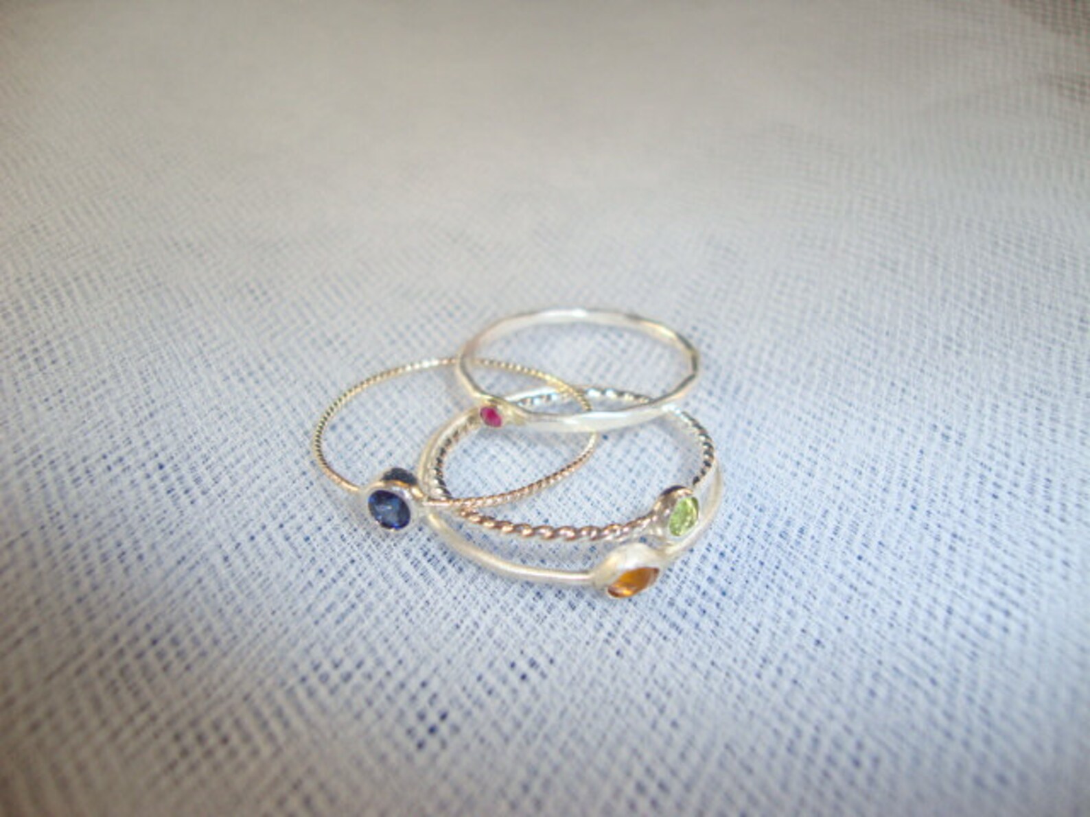 Stack of Jewels in 10K Gold and Sterling Silver 4 Rings - Etsy