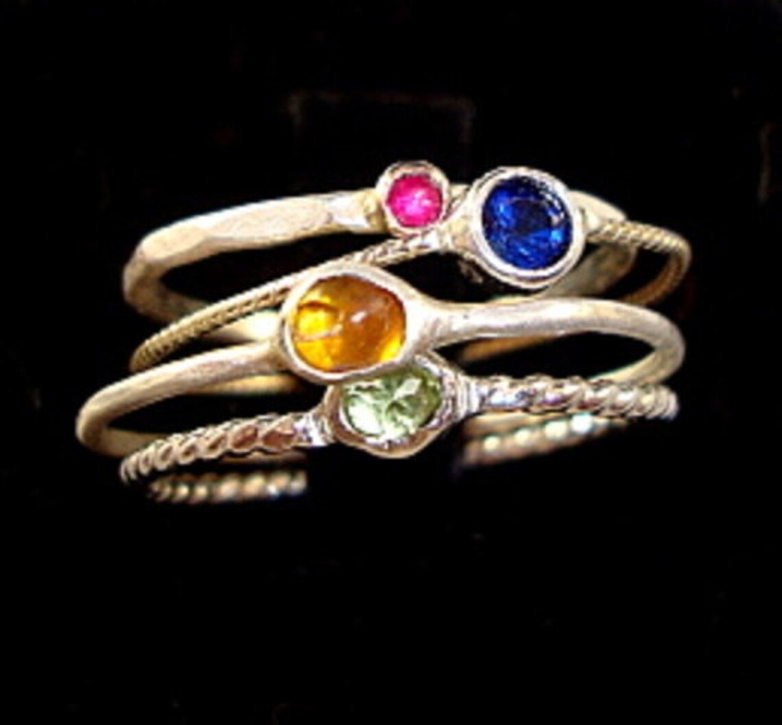 Stack of Jewels in 10K Gold and Sterling Silver 4 Rings - Etsy