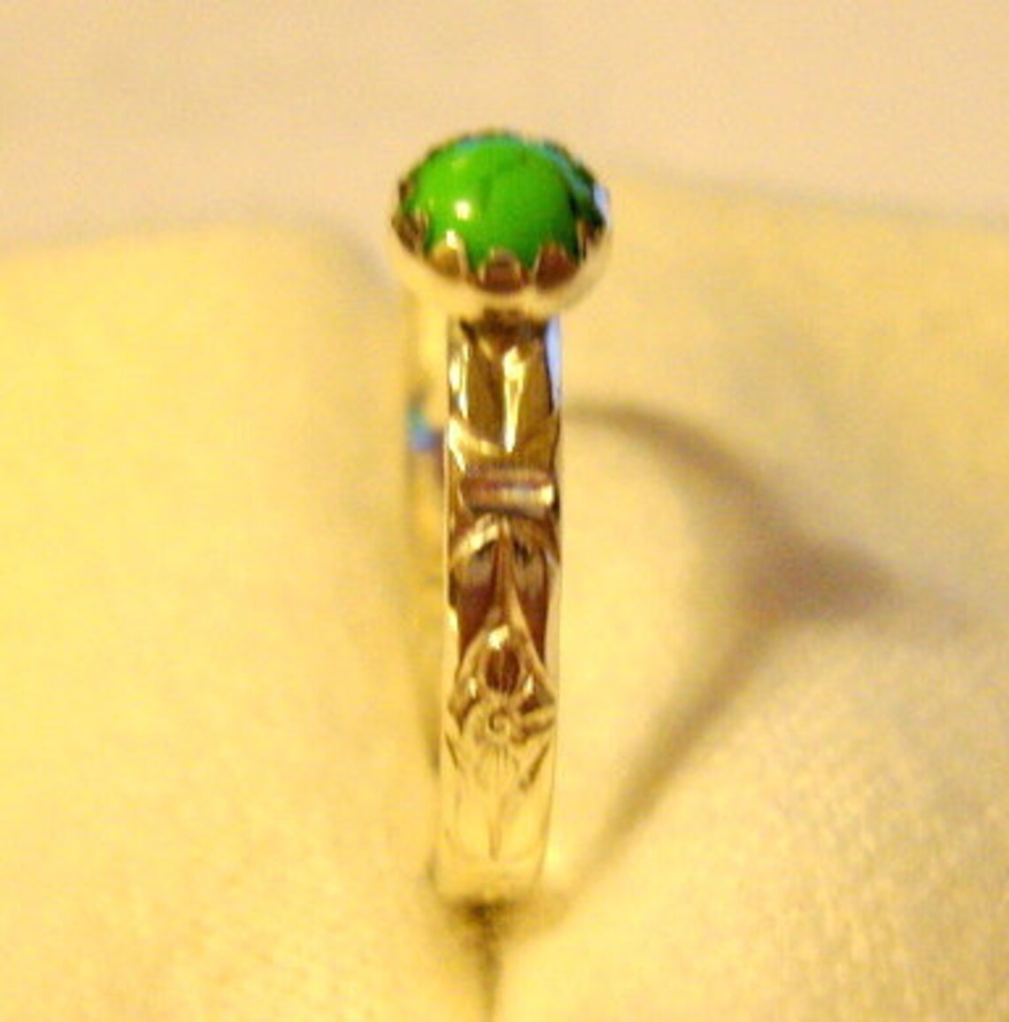 Green Gaspeite Ring - 5mm Stone, 3mm Band Sterling Silver From Eco ...