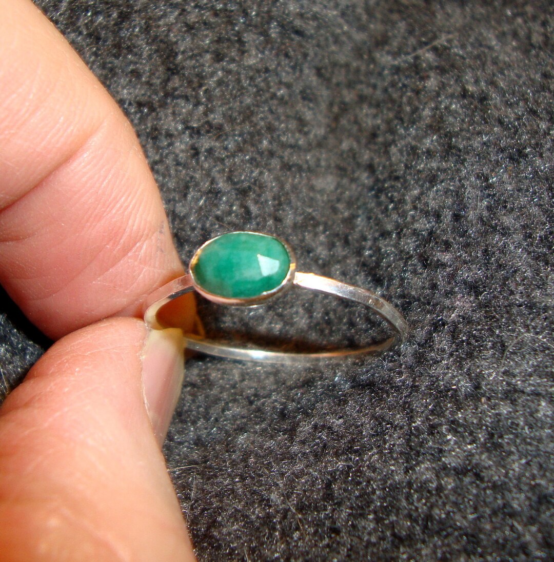 Simple Natural Emerald Ring in Sterling Silver green Custom - Etsy