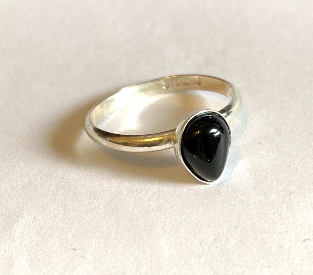 Apache Tears Ring Solid 925 Sterling Silver Obsidian Teardrop 8x6 Mm on ...