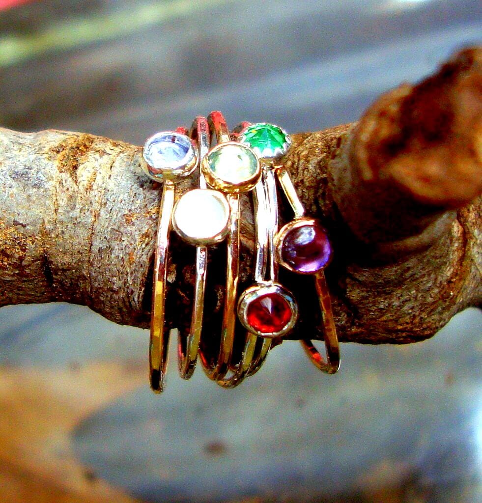 5 Ring Stack Delicate Choose Your Own W Birthstones -eco Friendly ...