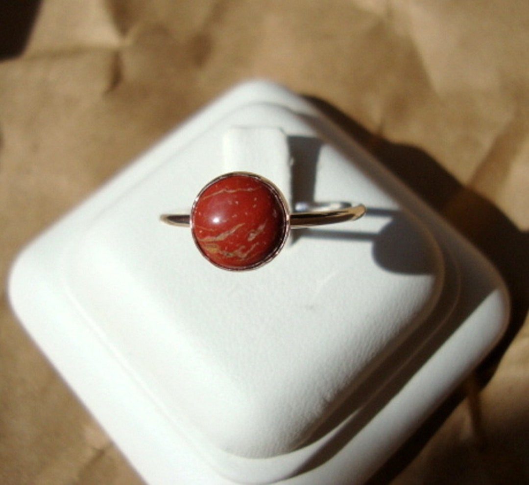 Red Jasper Ring - 8mm on 16 Ga Sterling Silver - Rusty Red Orange ...