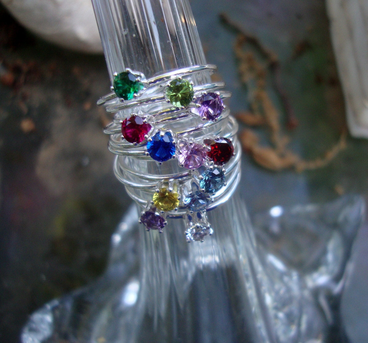 Ring Build-your-own Stack W Chosen Birthstones 4mm Stones - Etsy
