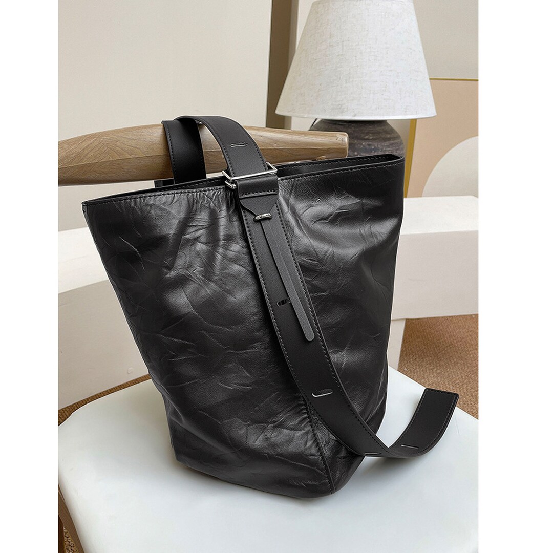 Minimal Bucket Tote Bag, Women Shoulder Bag, Genuine Leather Bag ...