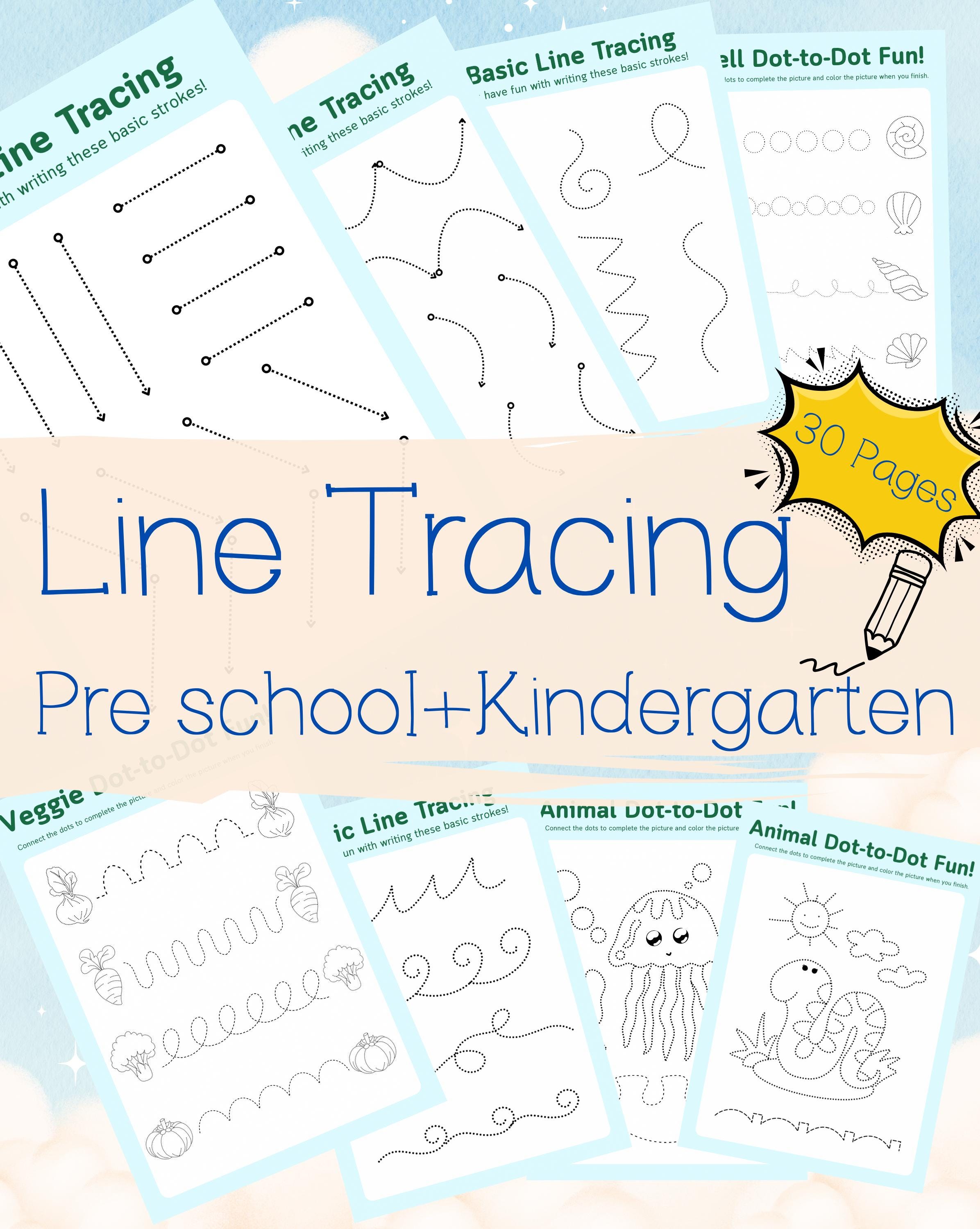 Preschool & Kindergarten Line Tracing Worksheets , 30 Pages Fine Motor ...