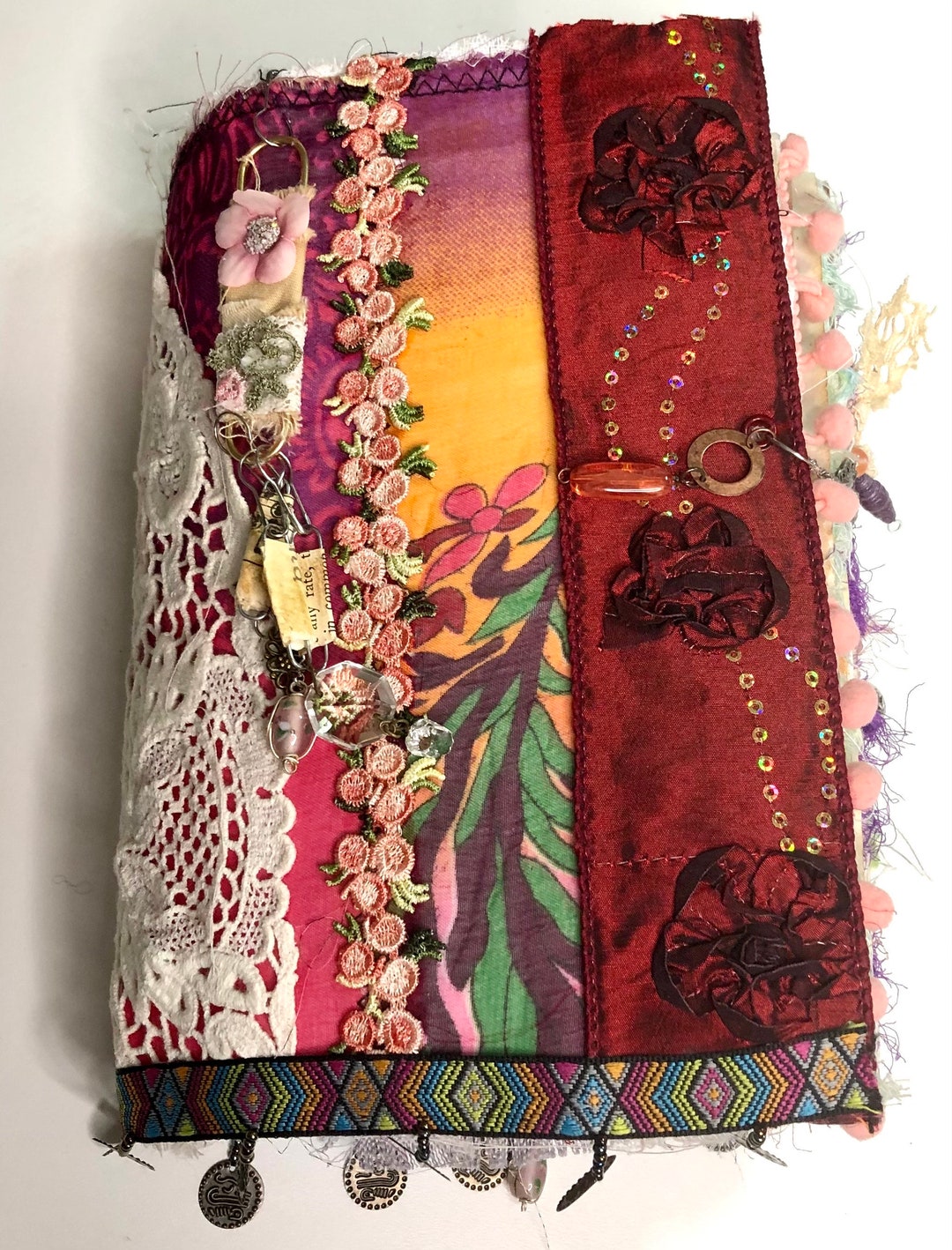 Gypsy Boho Junk Journal Soft Cover Chunky Vintage Silk Handmade ...