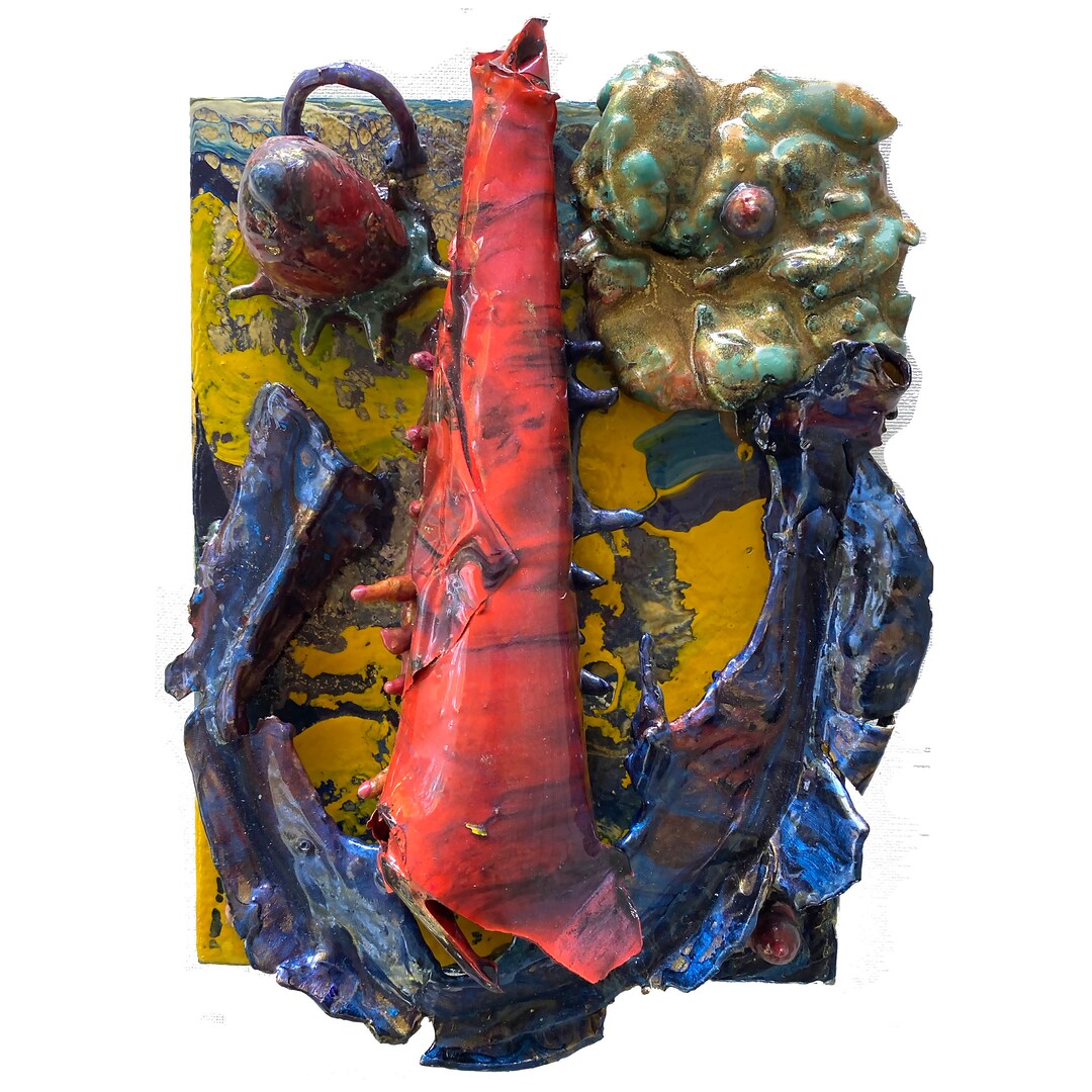 Abstract 3D Mixed Media Face Wall Art, Primitive, Colorful & Whimsical ...