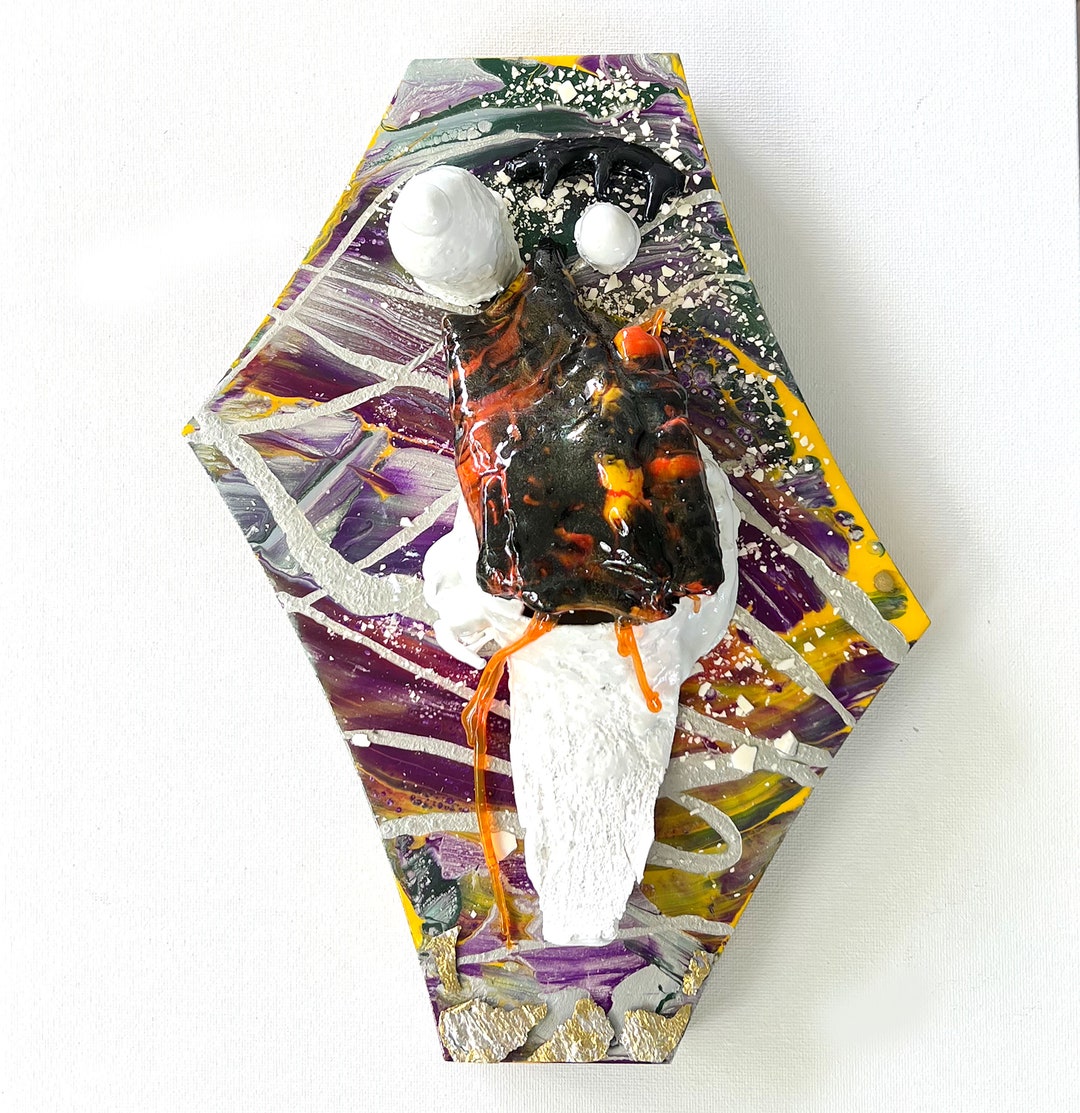 Abstract Mixed Media Face Wall Art, Primitive, Colorful and Whimsical ...