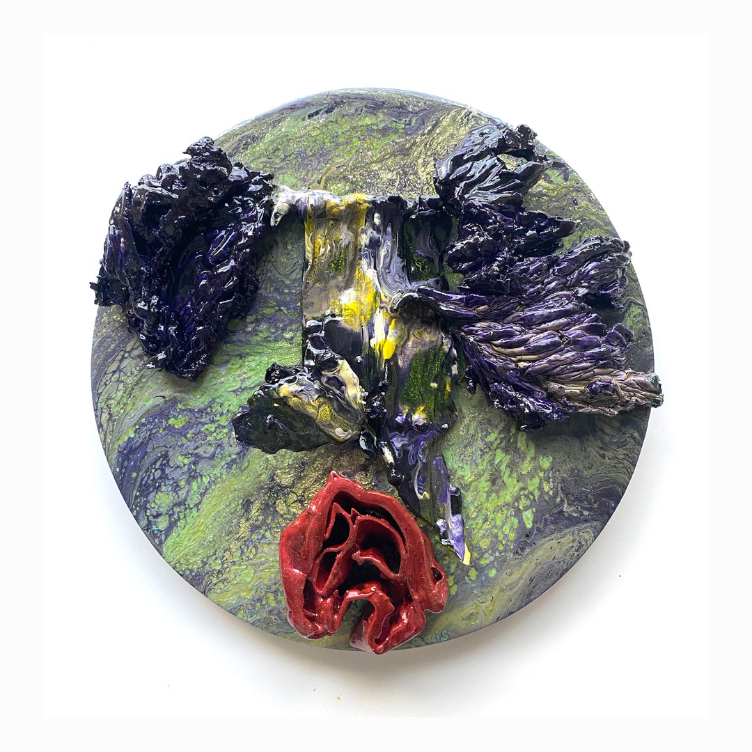 Abstract Mixed Media Face Wall Art, Primitive, Colorful & Whimsical ...