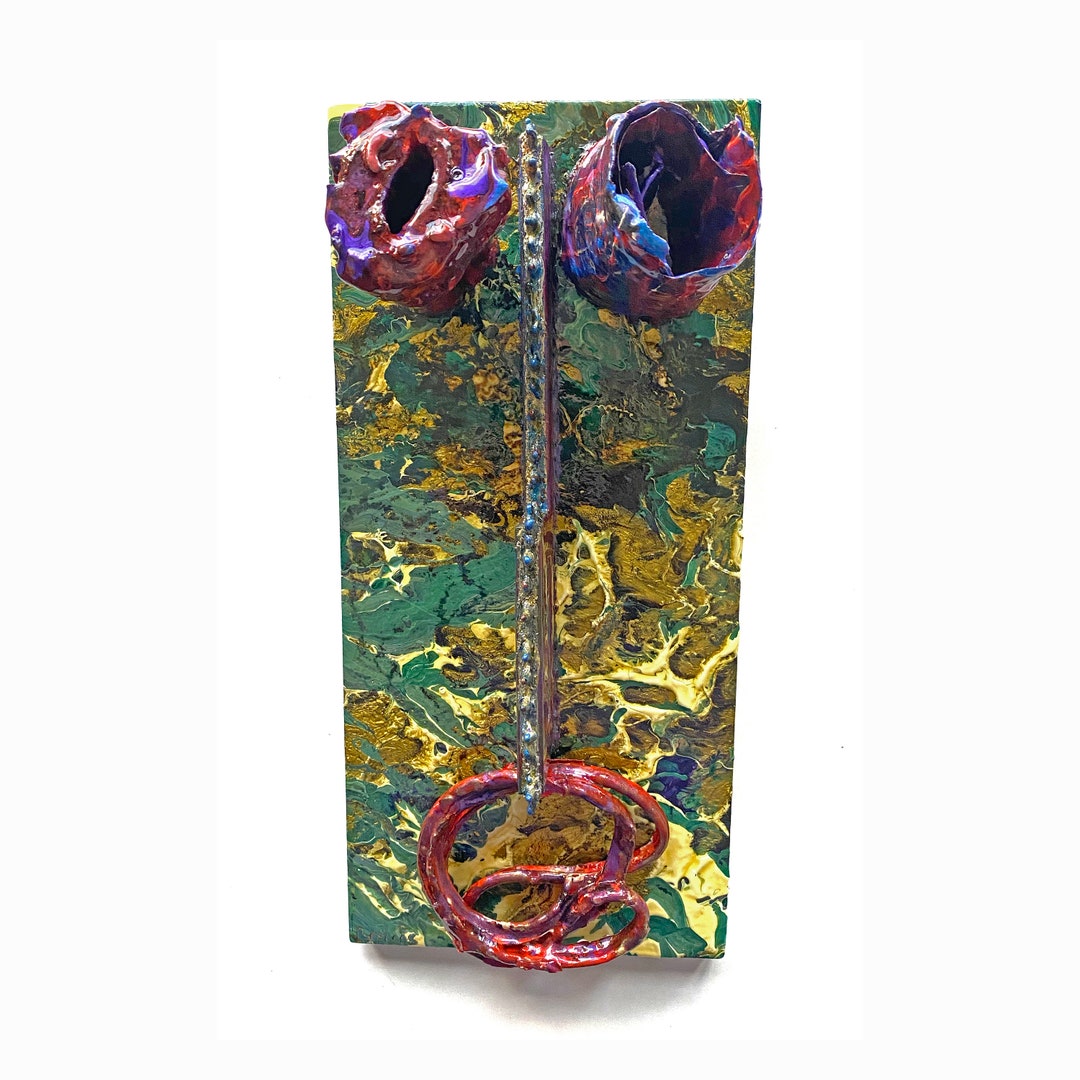 Abstract Mixed Media Face Wall Art, Primitive, Colorful & Whimsical ...