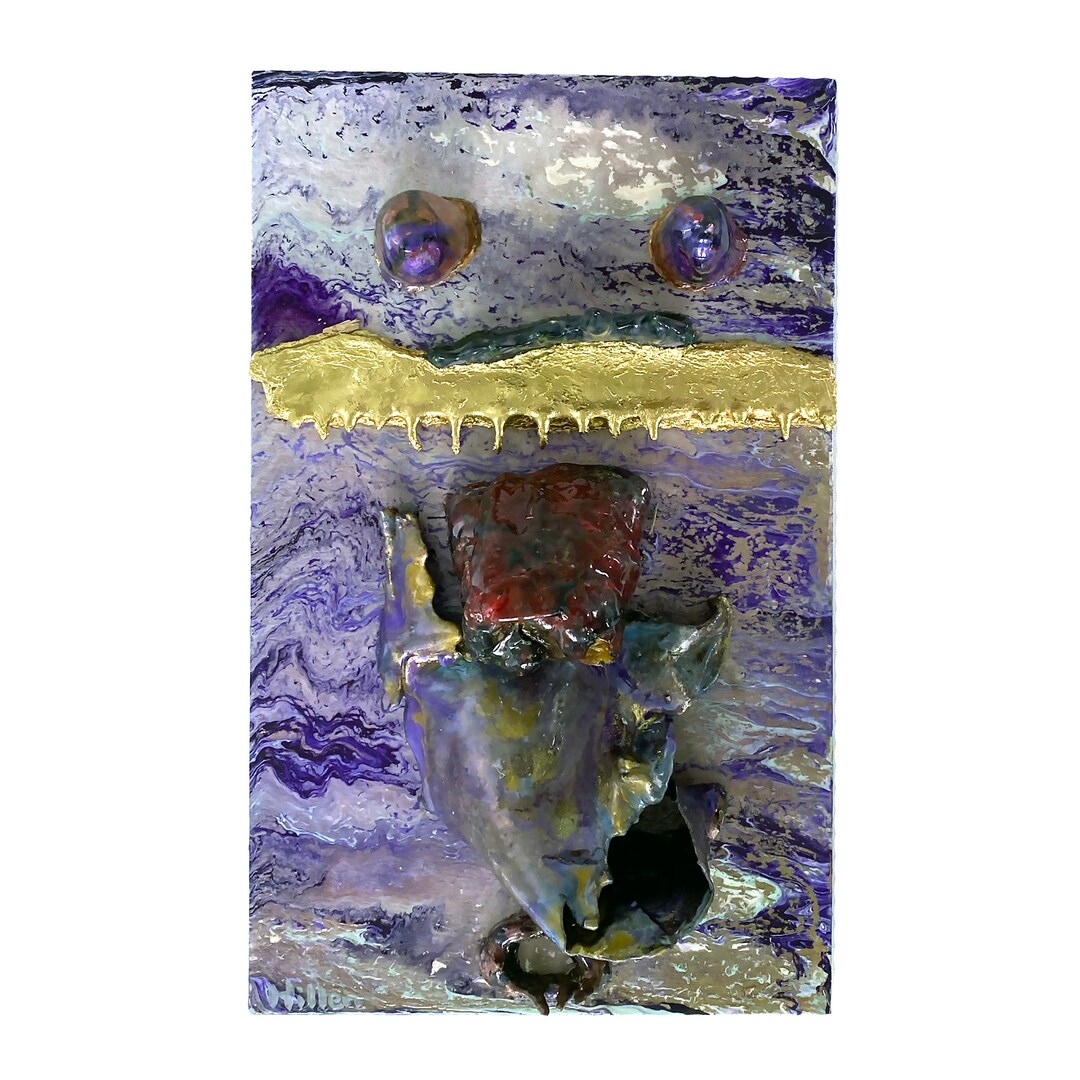 Abstract Mixed Media Face Wall Art, Primitive, Colorful and Whimsical ...