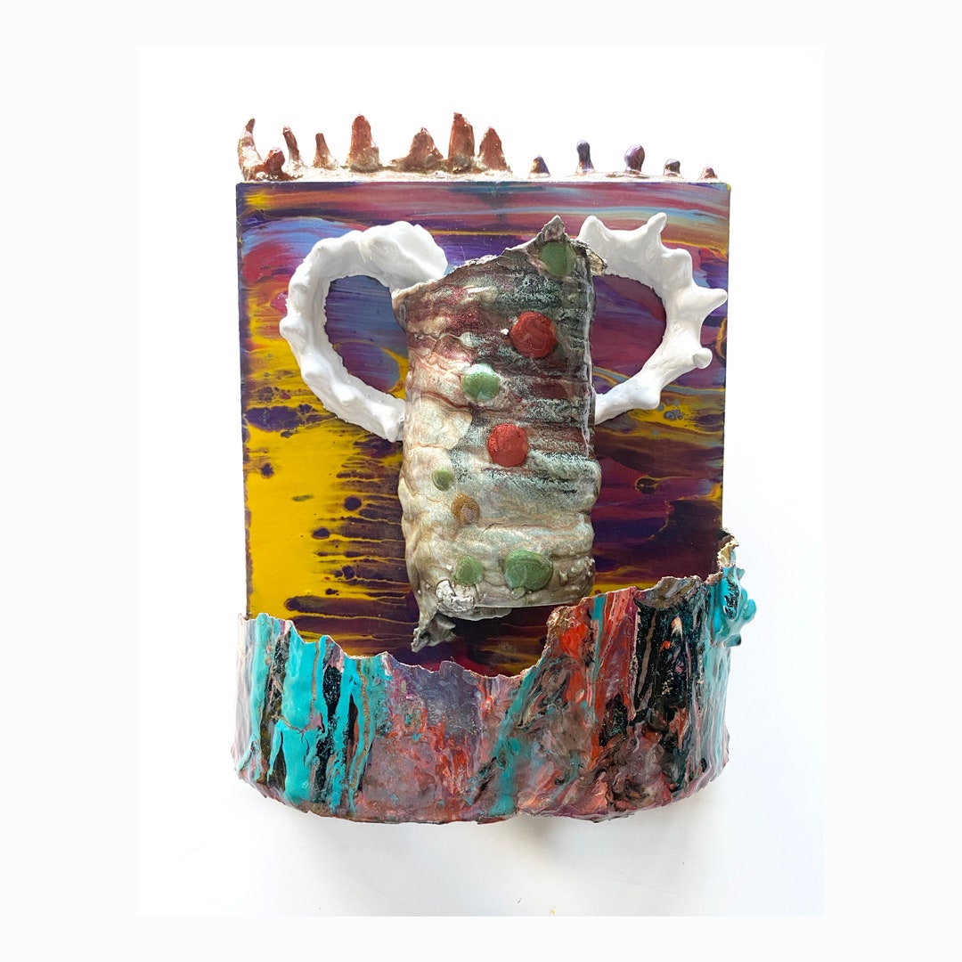 Abstract Mixed Media Face Wall Art, Primitive, Colorful & Whimsical ...