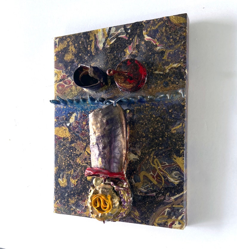 Lively Abstract Face Art, Textured and Playful, Unique Mixed Media Wall ...