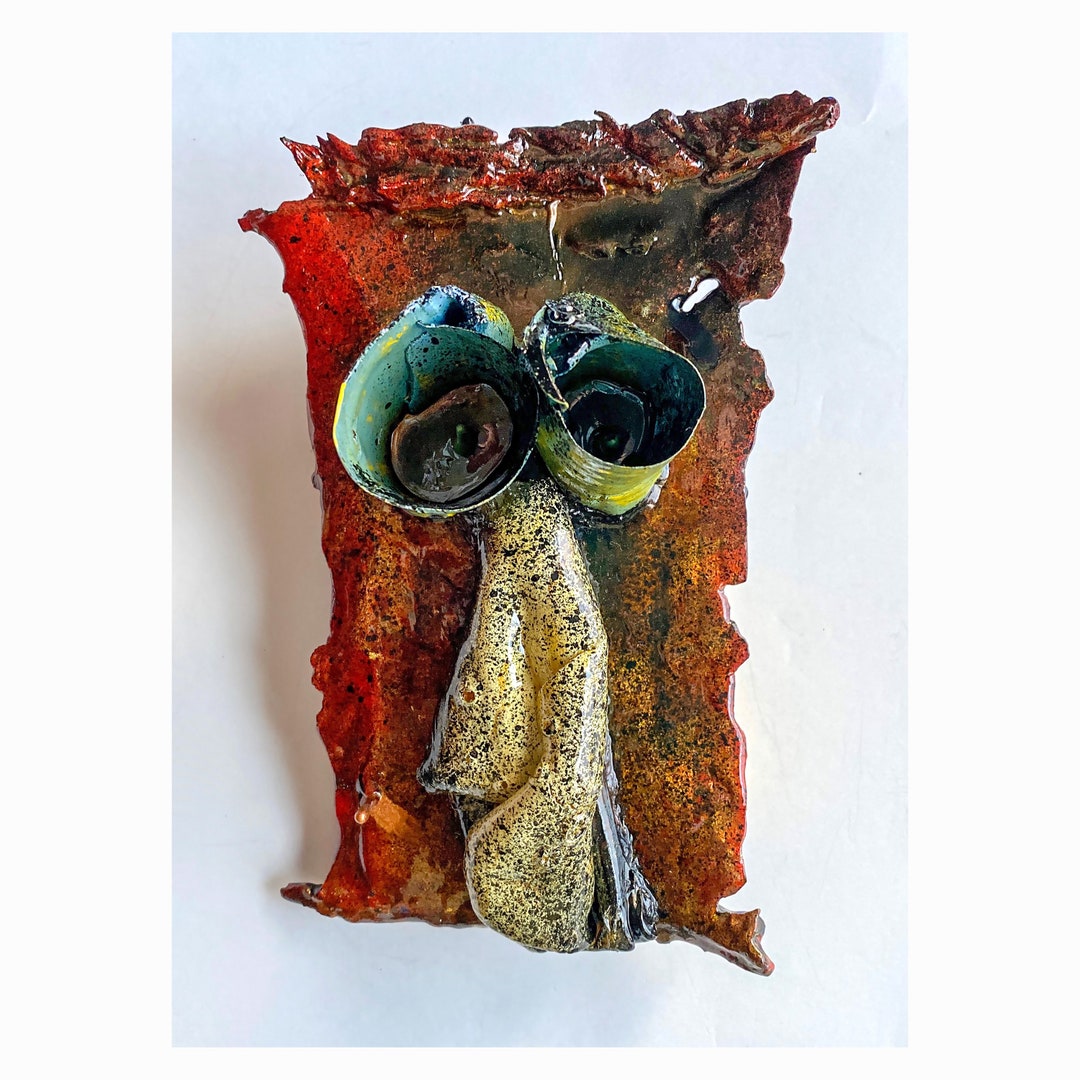 Abstract Mixed Media Face Wall Art, Primitive, Colorful and Whimsical ...