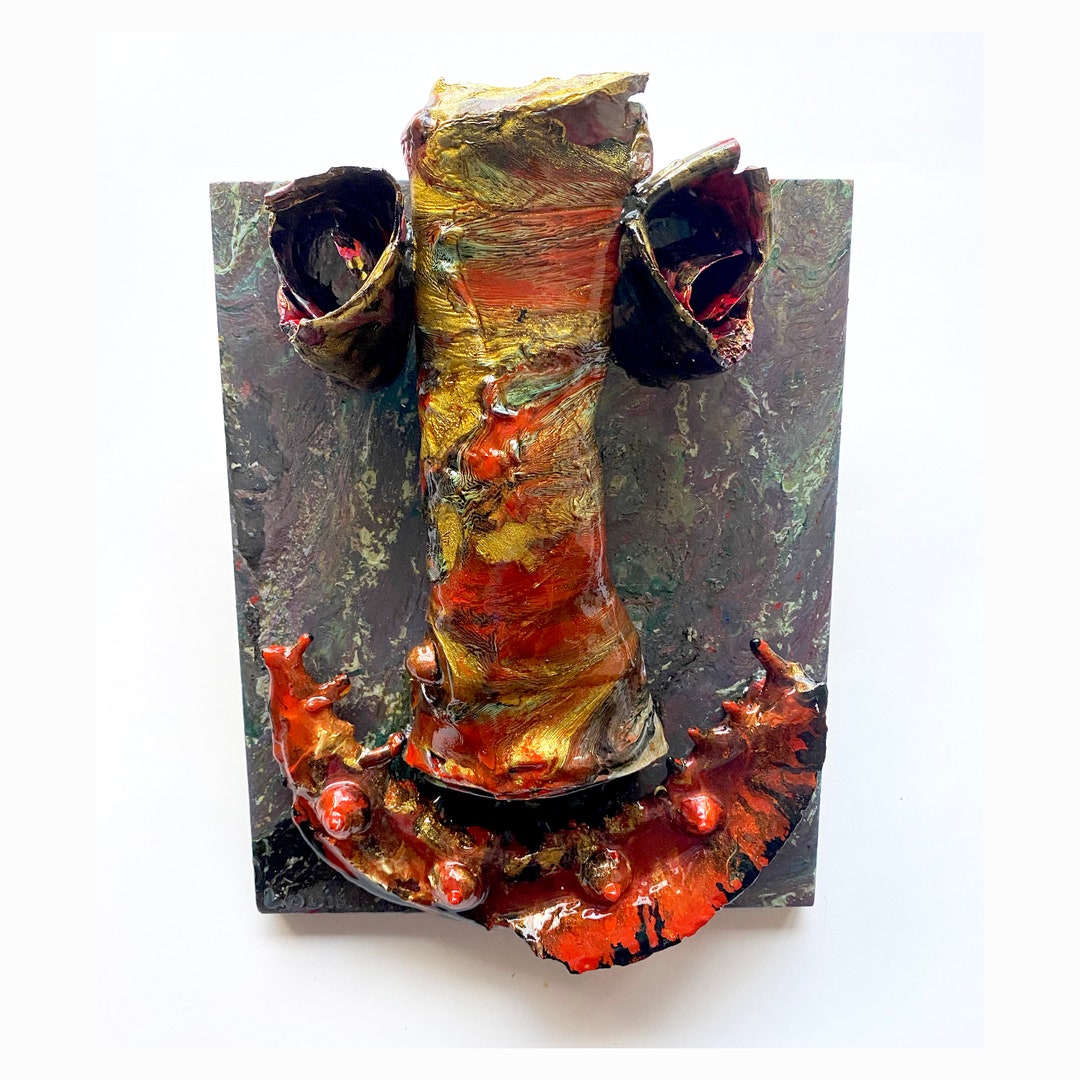 Abstract Mixed Media Face Wall Art, Primitive, Colorful & Whimsical ...