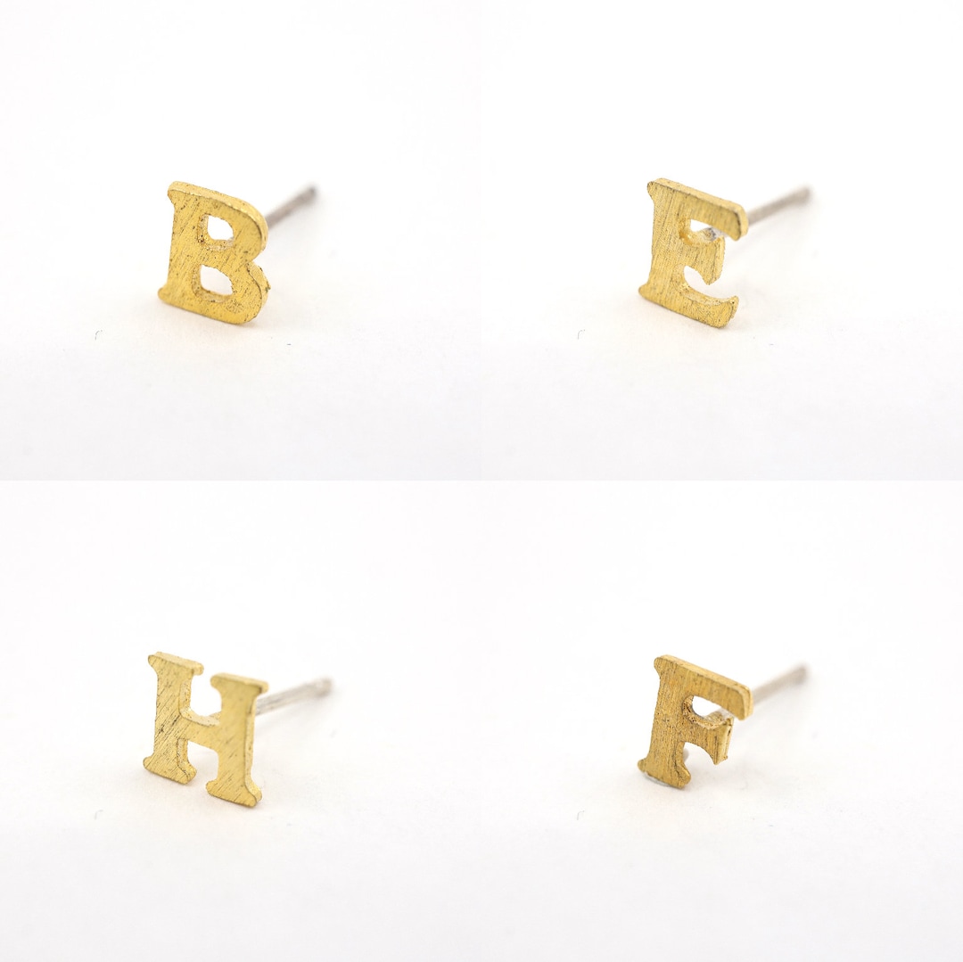 Gold Alphabet Ear Studs, Minimalist Initial Studs, Sterling Silver Alphabet Studs, Customize ...
