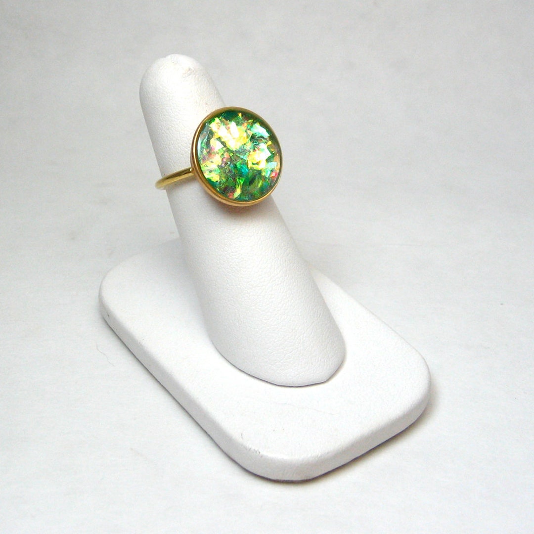 Handmade Green Confetti Ring, Composition Shimming Resin Ring, Handmade ...