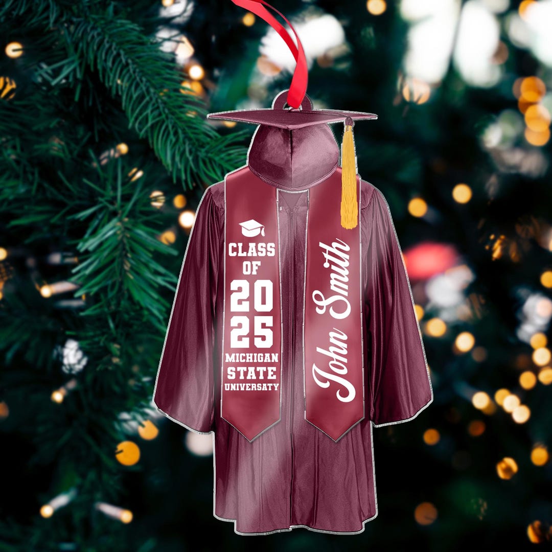 Custom Graduation Gown Stole Ornament, High School Student Grad, Senior ...