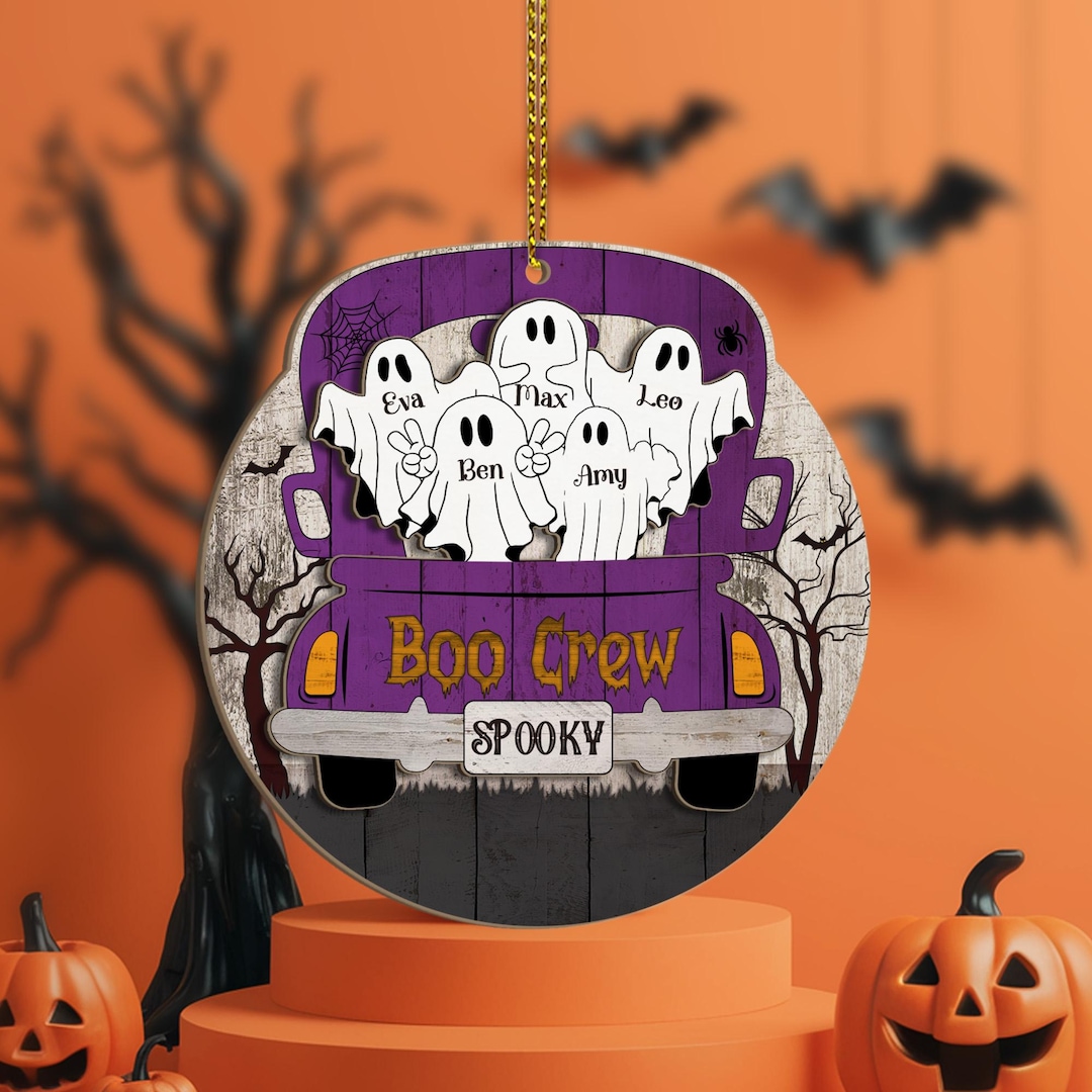 Personalized Family Boo Crew Halloween Wooden Ornament, Boos of Family ...
