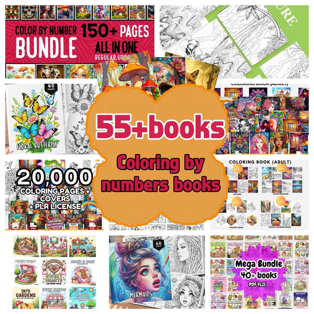 55+ Coloring Books-mega Bundle-bold and Easy Designs-instant Download ...