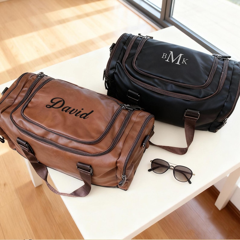 Personalized Leather Duffel Bag – Custom Embroidered Weekender & Gym ...