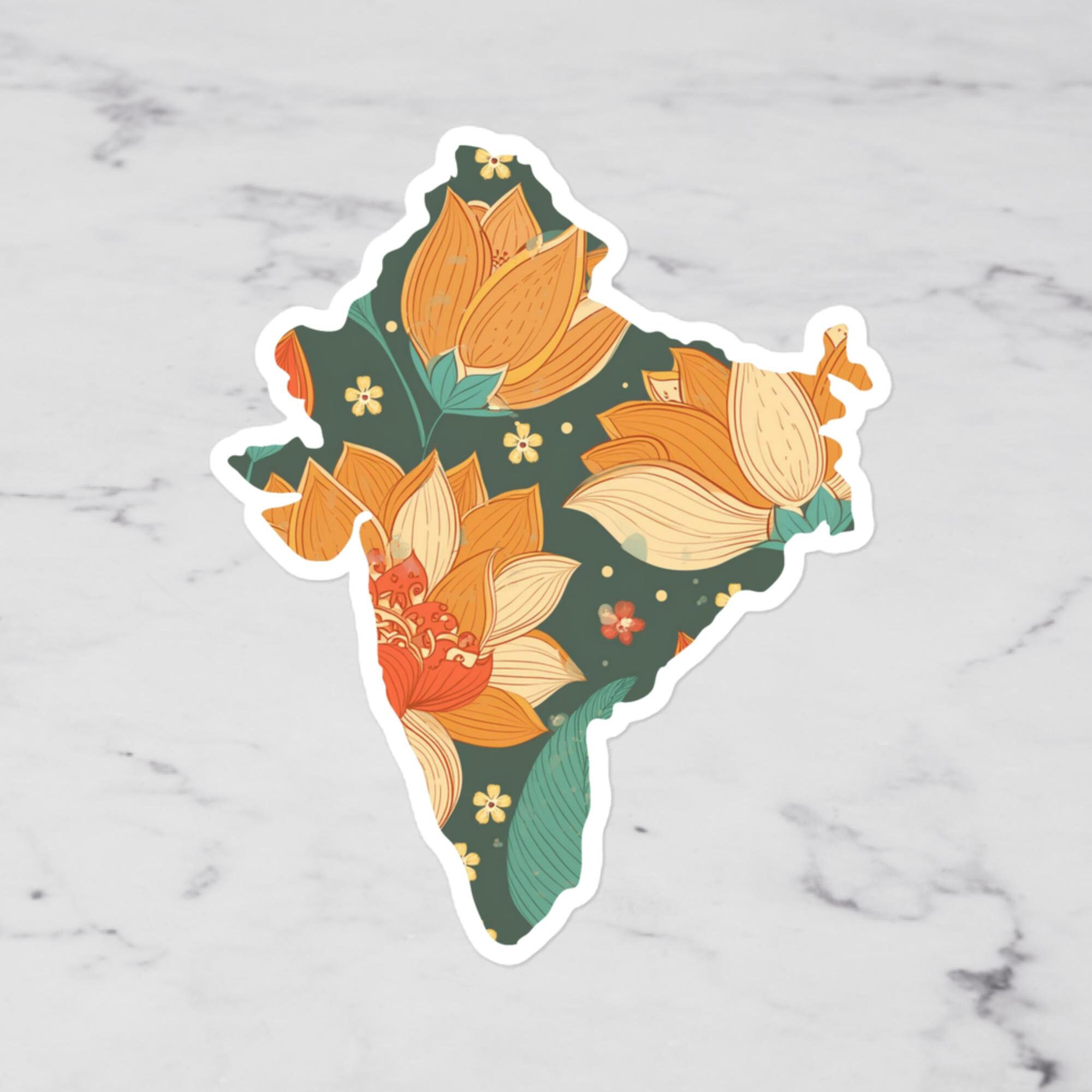 India Map Sticker Floral Print Scrapbooking Laptop Decals Journey ...