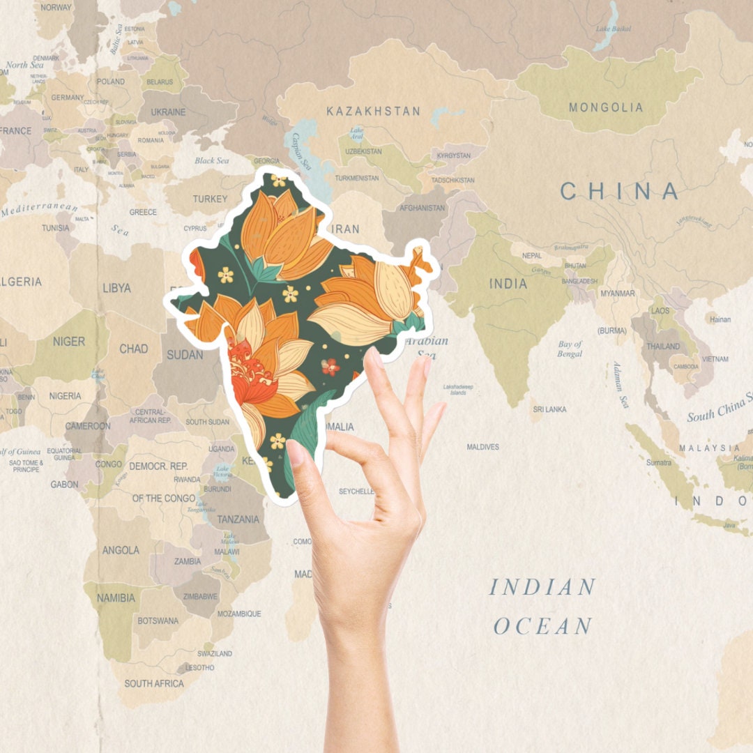 India Map Sticker Floral Print Scrapbooking Laptop Decals Journey ...