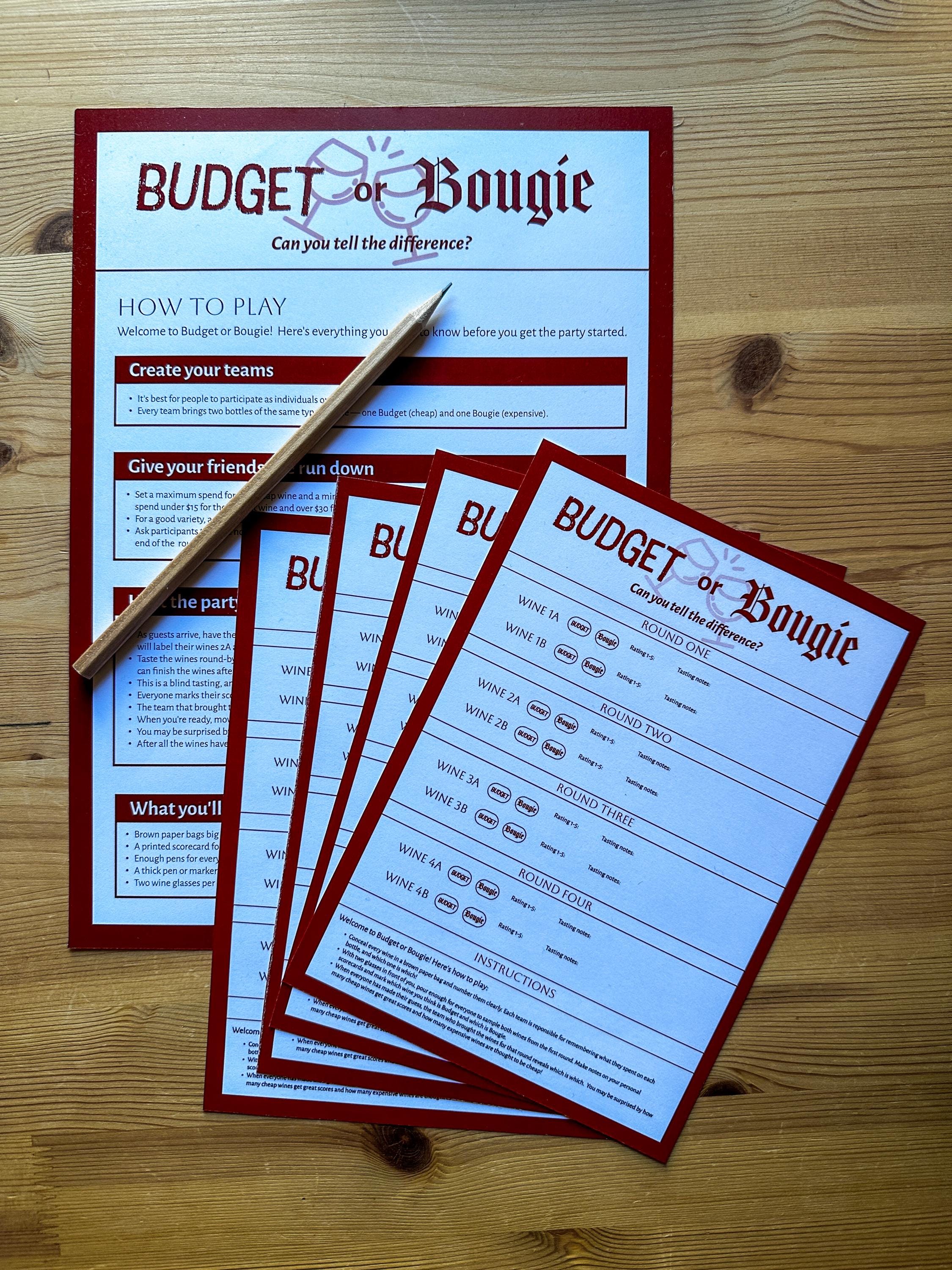 Is Your Wine Budget or Bougie? Fun Printable Game Night Ideas Wine ...