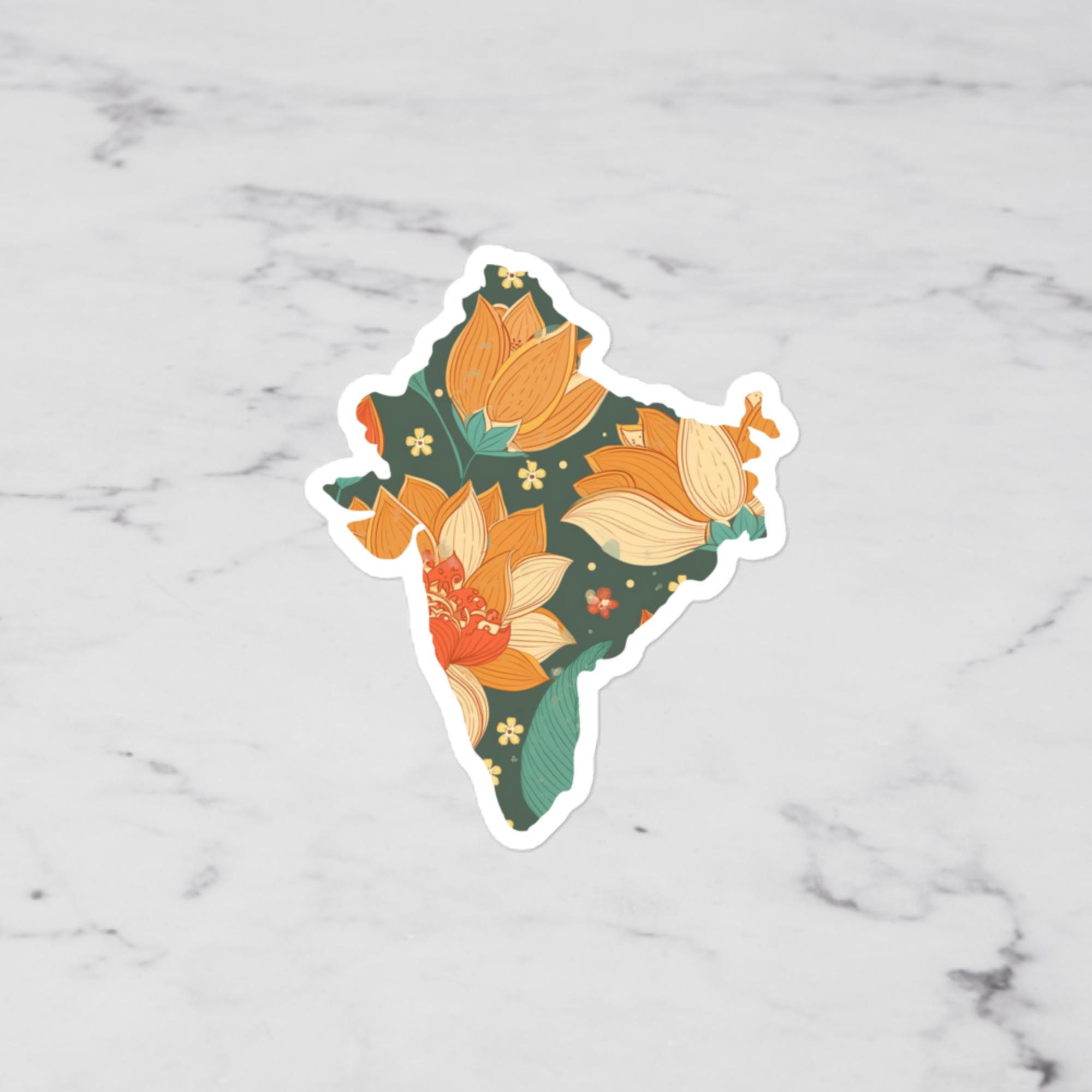 India Map Sticker Floral Print Scrapbooking Laptop Decals Journey ...