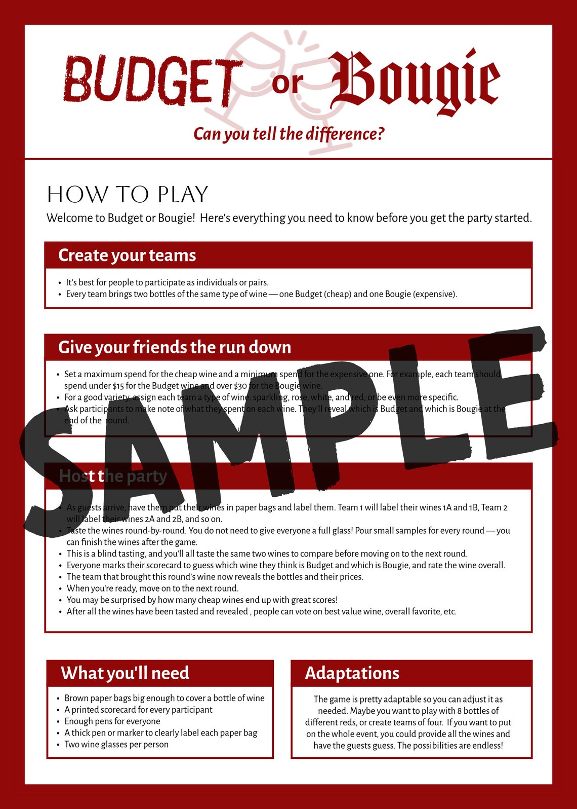 Is Your Wine Budget or Bougie? Fun Printable Game Night Ideas Wine ...