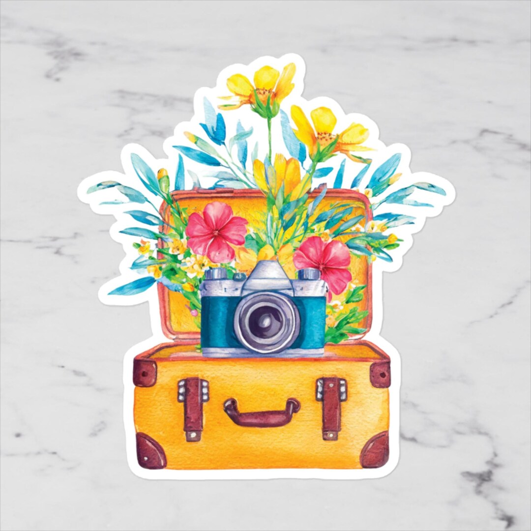 Vintage Suitcase Sticker With Florals, Journey Stickers, Sticker Pack ...