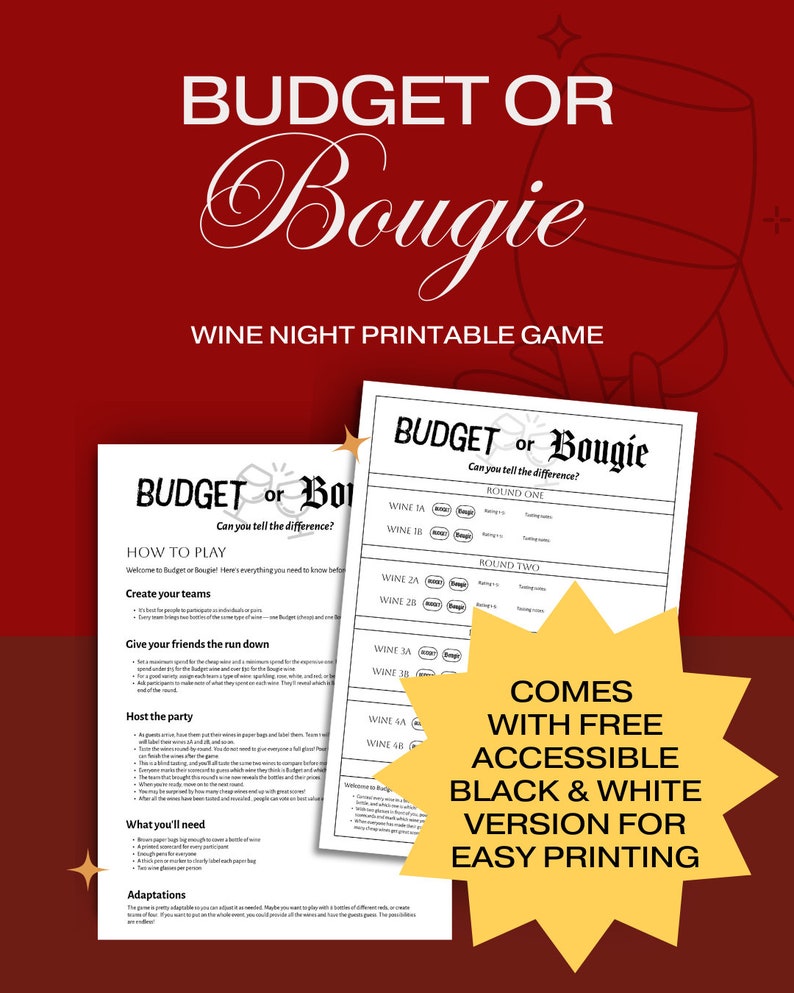 Is Your Wine Budget or Bougie? Fun Printable Game Night Ideas Wine ...
