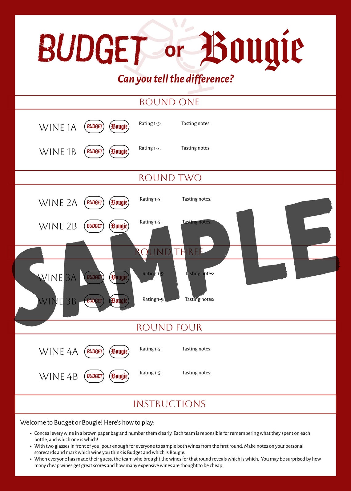 Is Your Wine Budget or Bougie? Fun Printable Game Night Ideas Wine ...