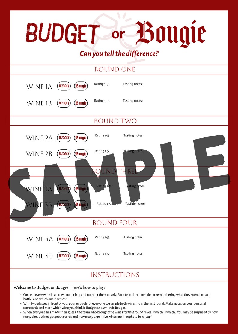 Is Your Wine Budget or Bougie? Fun Printable Game Night Ideas Wine ...