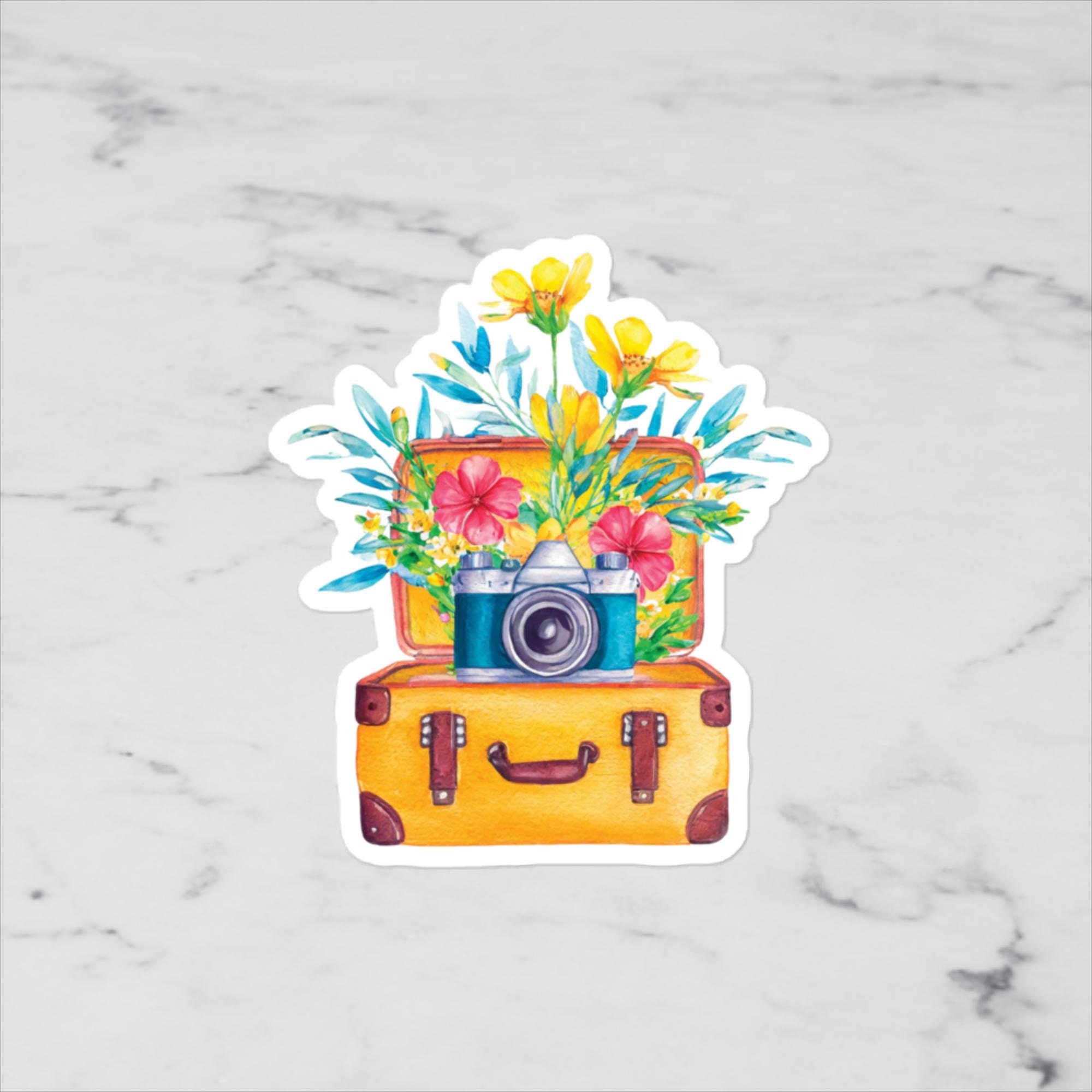 Vintage Suitcase Sticker With Florals, Journey Stickers, Sticker Pack ...