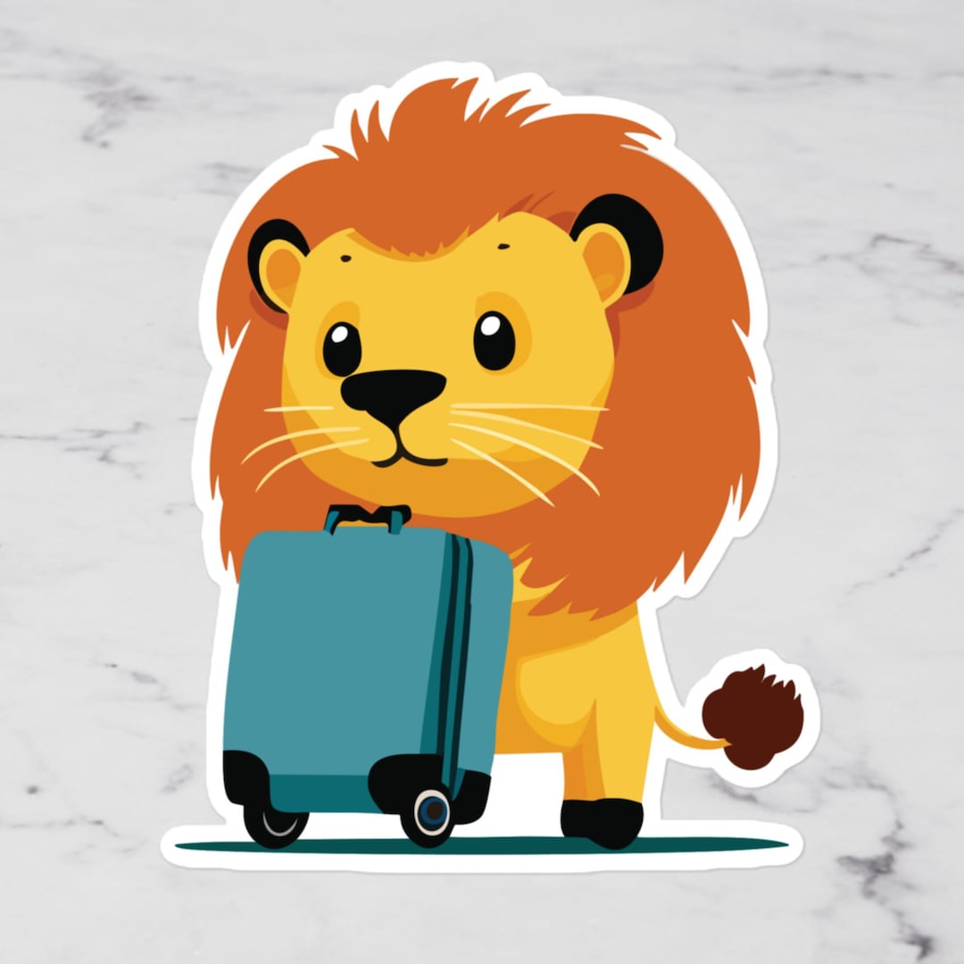 Lion With a Suitcase Sticker, Vinyl Luggage Sticker, Animal Decal ...