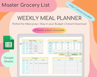Digital Grocery List & Meal Planner Google Sheets Spreadsheet Weekly ...
