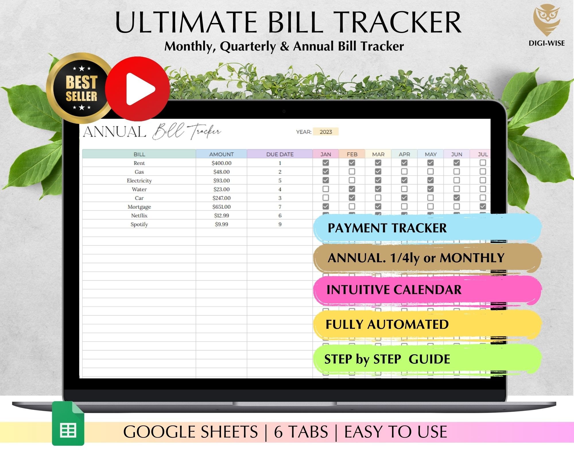 Bill Tracker Spreadsheet Google Sheets Bill Tracker Monthly Bill ...