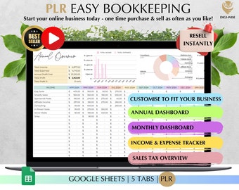 PLR Bookkeeping Spreadsheet for Google Sheets Master Resell Rights Commercial License PLR ...