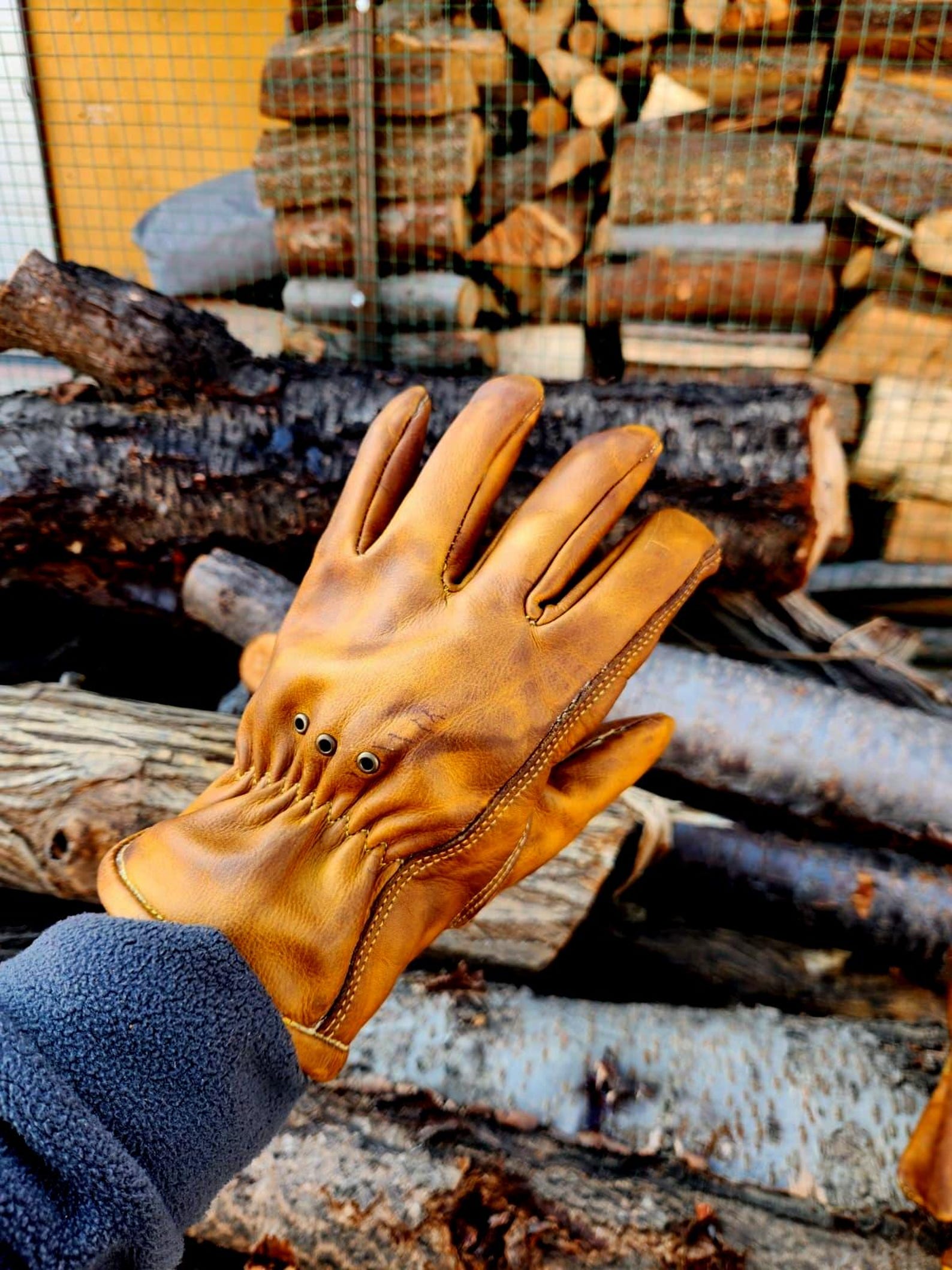 Handcrafted Fire Resistant Leather Gloves, Bushcraft Biker Work Gloves ...
