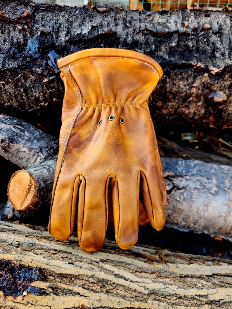 Handcrafted Fire Resistant Leather Gloves, Bushcraft Biker Work Gloves ...